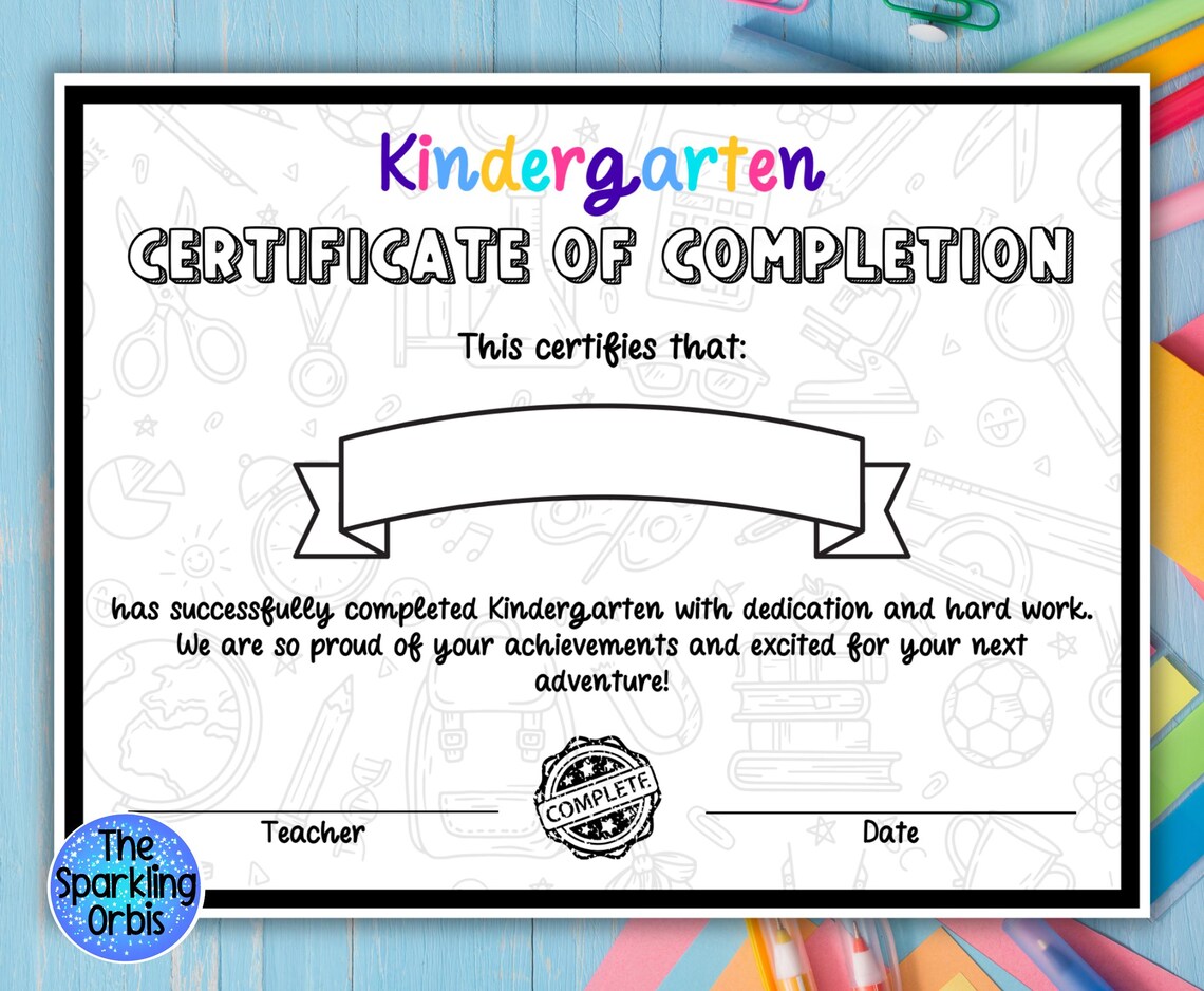 Printable Kindergarten Certificate of Completion | Kindergarten ...