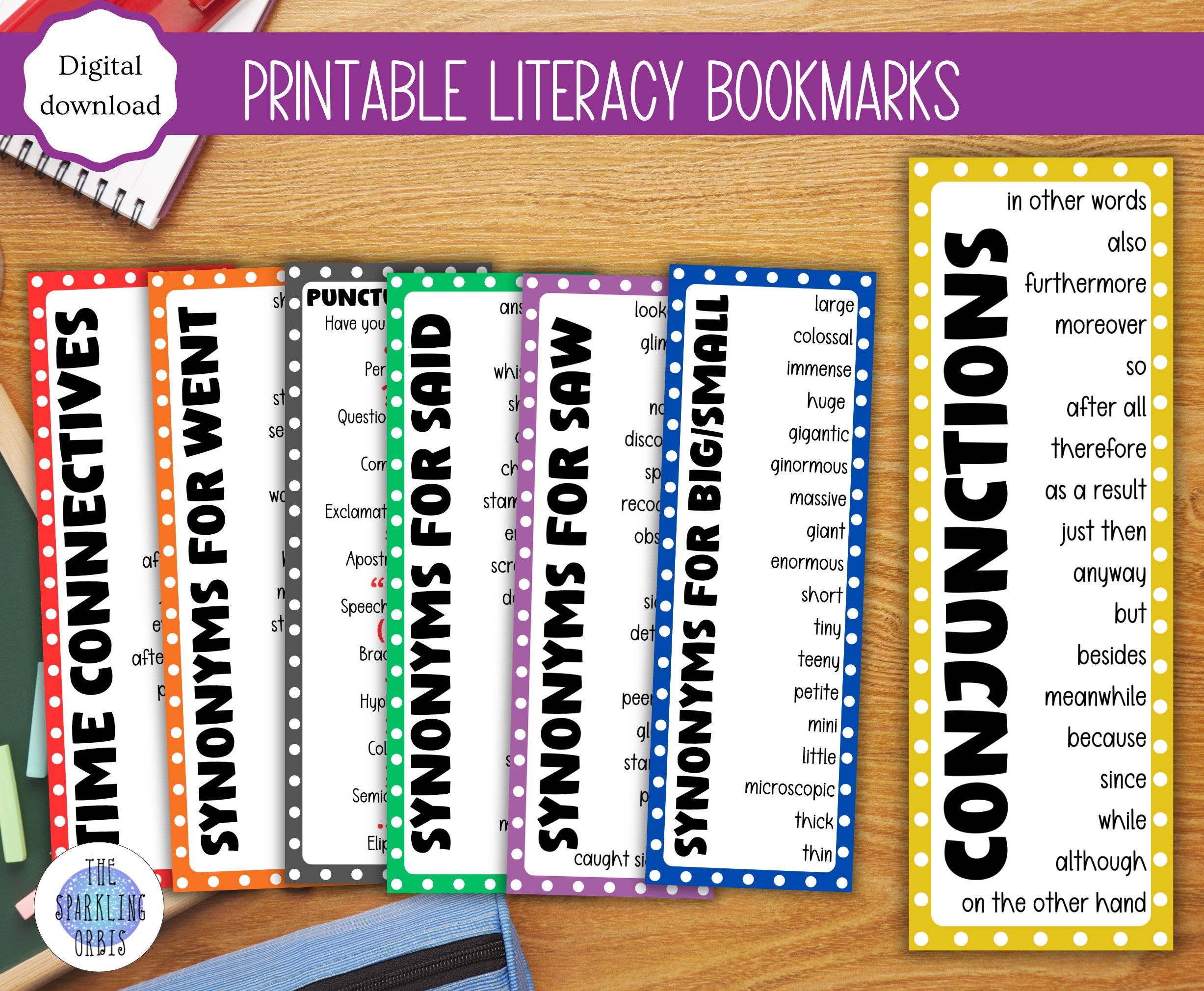 Printable Word Bank Bookmarks for Literacy | Time Connectives, Synonyms ...
