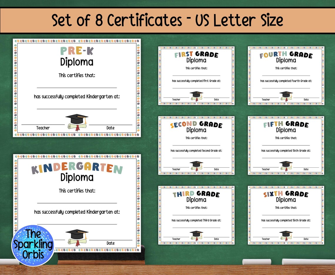 Printable Diplomas for Pre-k to Sixth Grade | Graduate Certificates ...