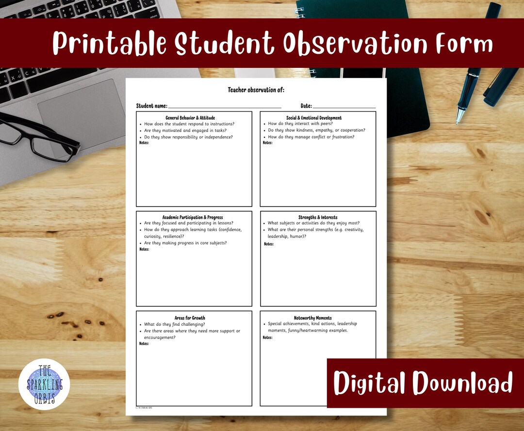 Printable Student Observation Form for Teachers | |printable Tracking ...
