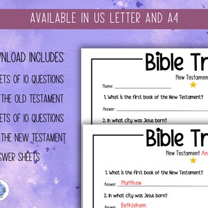 Printable Bible Trivia Pages Old Testament New Testament Bible Quiz ...