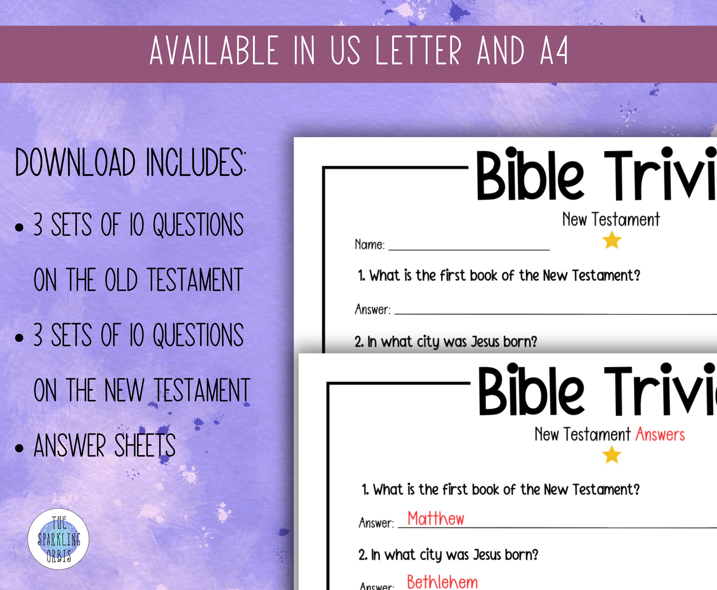 Printable Bible Trivia Pages | Old Testament | New Testament | Bible ...
