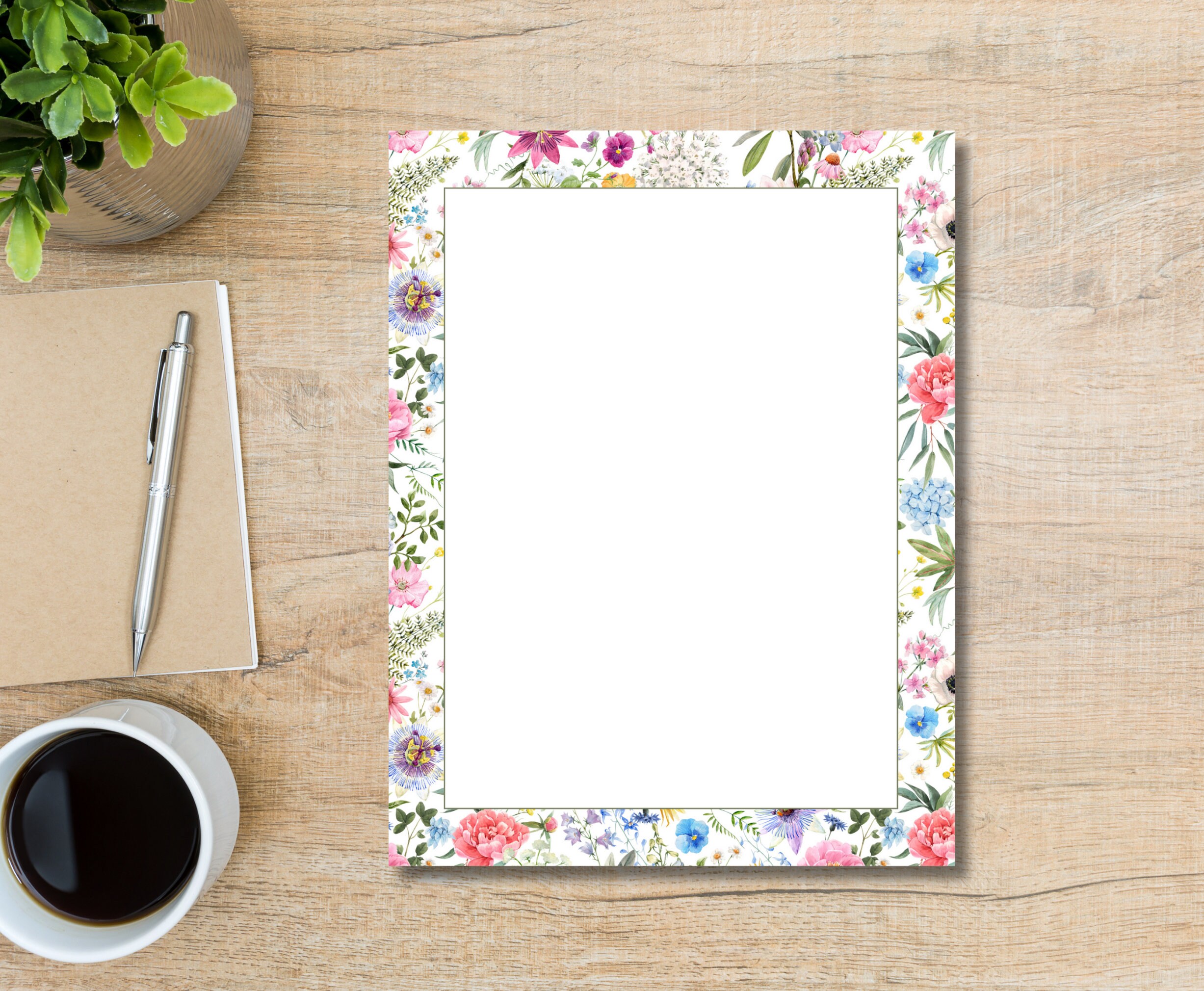 Printable Flower Note Paper | 8.5x11in | A4 | Lined and Blank Pages | 2 ...