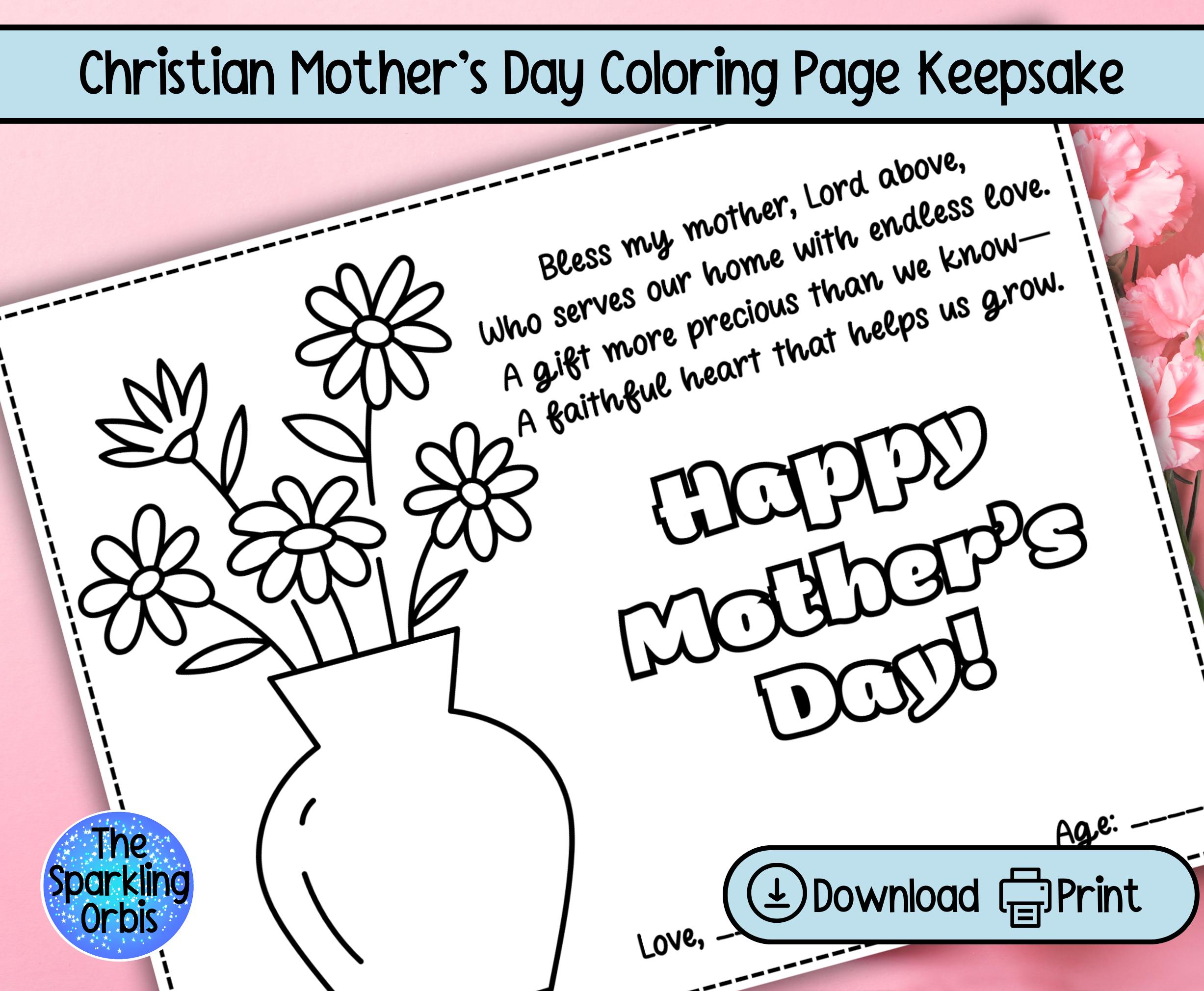 Christian Mother's Day Coloring Page With Poem PDF (US Letter and A4 ...