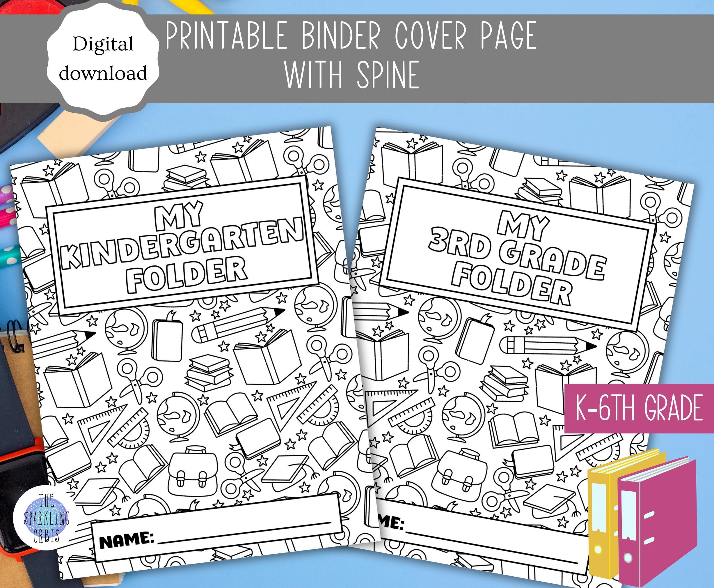 Printable Color-in Binder Cover Page and Spine | Kindergarten - 6th ...