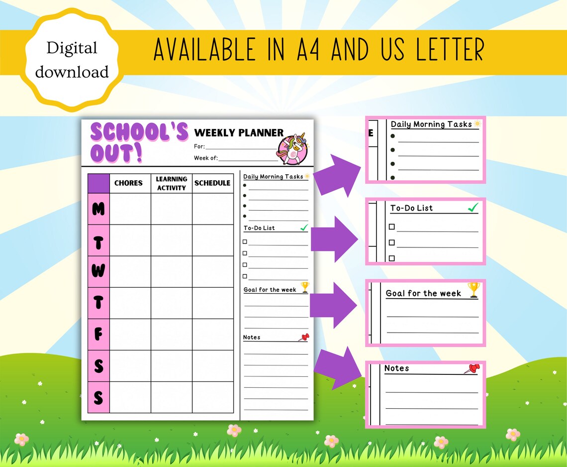 Printable School's Out Weekly Planner Chores School Holidays Chore ...