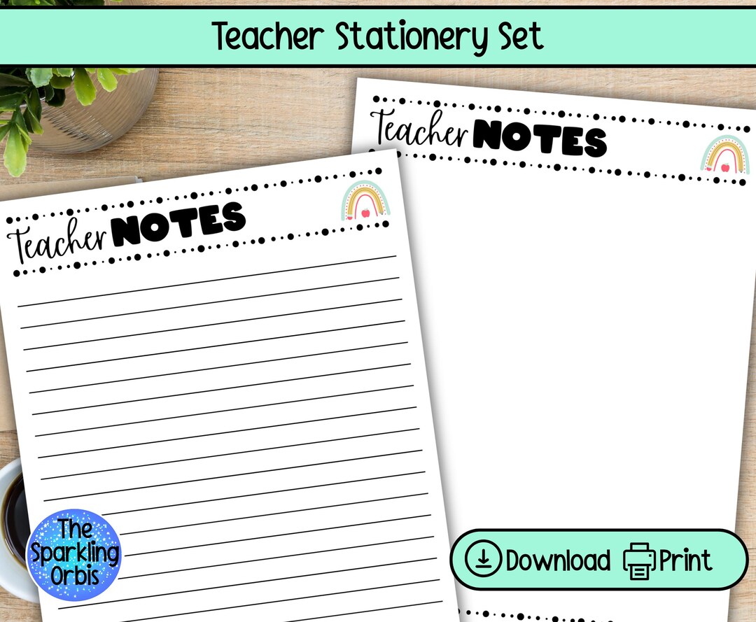 Printable Teacher Stationery Set | Lined and Blank | Teacher Notes | US ...