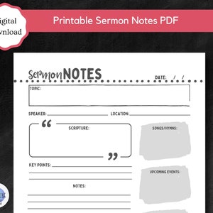 Printable Sermon Notes PDF | Church Notes | Instant Download | US ...