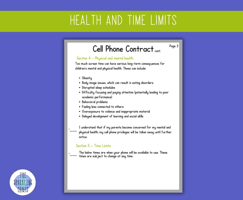 Printable Cell Phone Contract for Kids/teens | Cell Phone Agreement ...