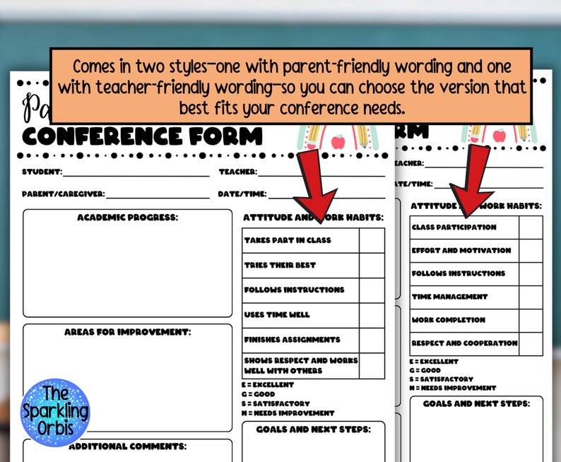 Printable Parent-teacher Conference Form | Teacher and Parent Wording ...