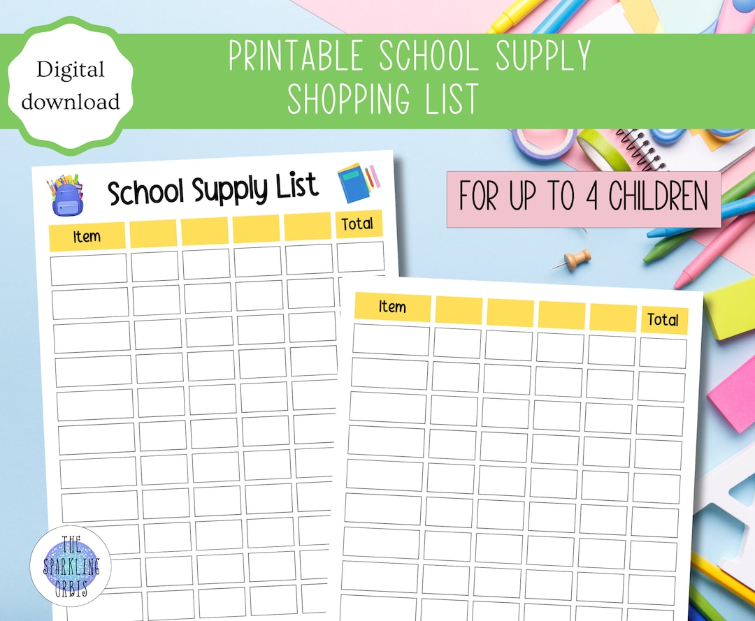 Printable School Supplies Shopping List Back-to-school School Supplies ...