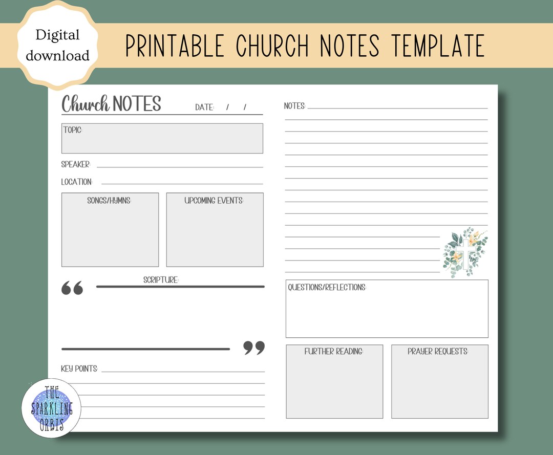 Printable Church Sermon Notes Template (PDF) - Etsy