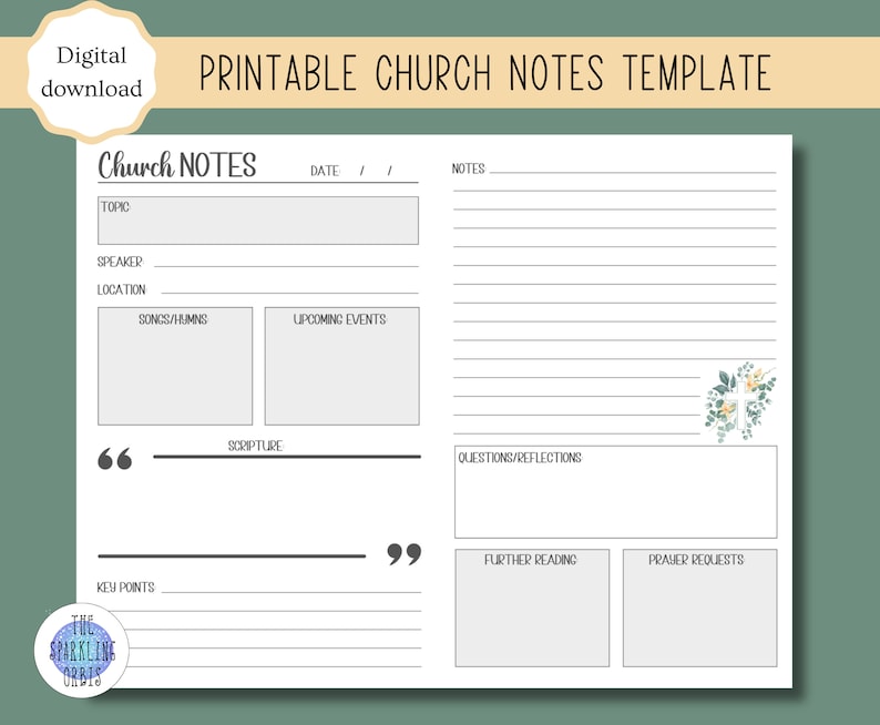 Printable Church Notes Template | Sermon Notes | Church Notes | PDF ...