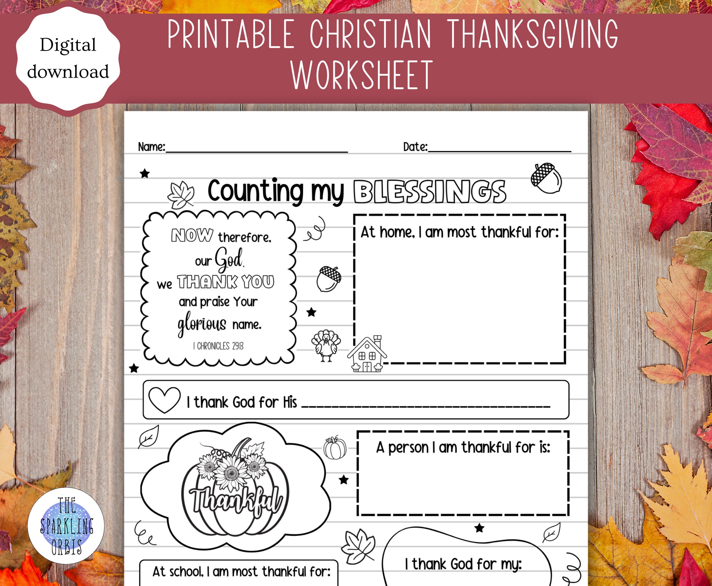Printable Christian Thanksgiving Worksheet | Gratitude | Homeschool ...