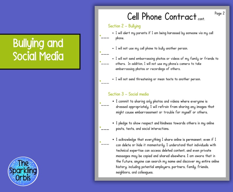 Printable Cell Phone Contract for Kids/teens (PDF) - Etsy