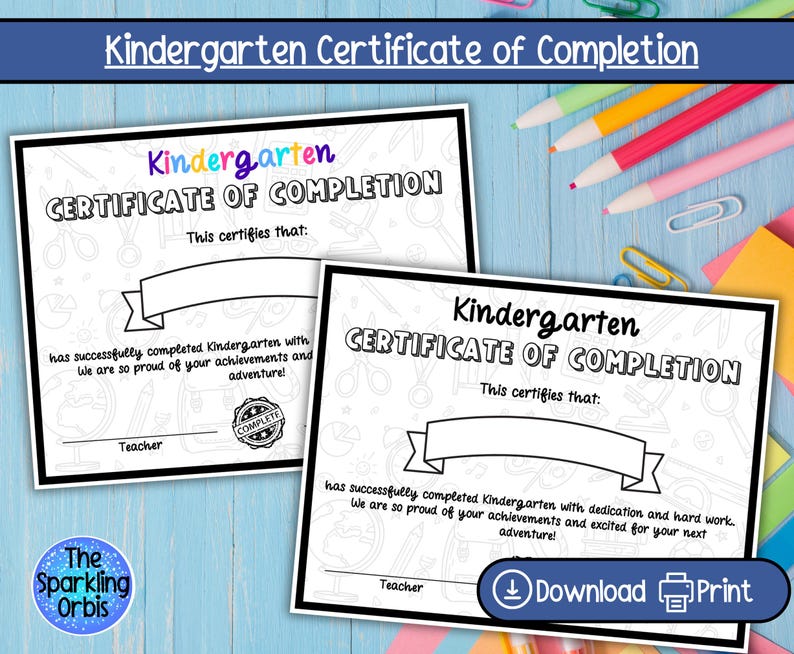 Printable Kindergarten Certificate of Completion | Kindergarten ...