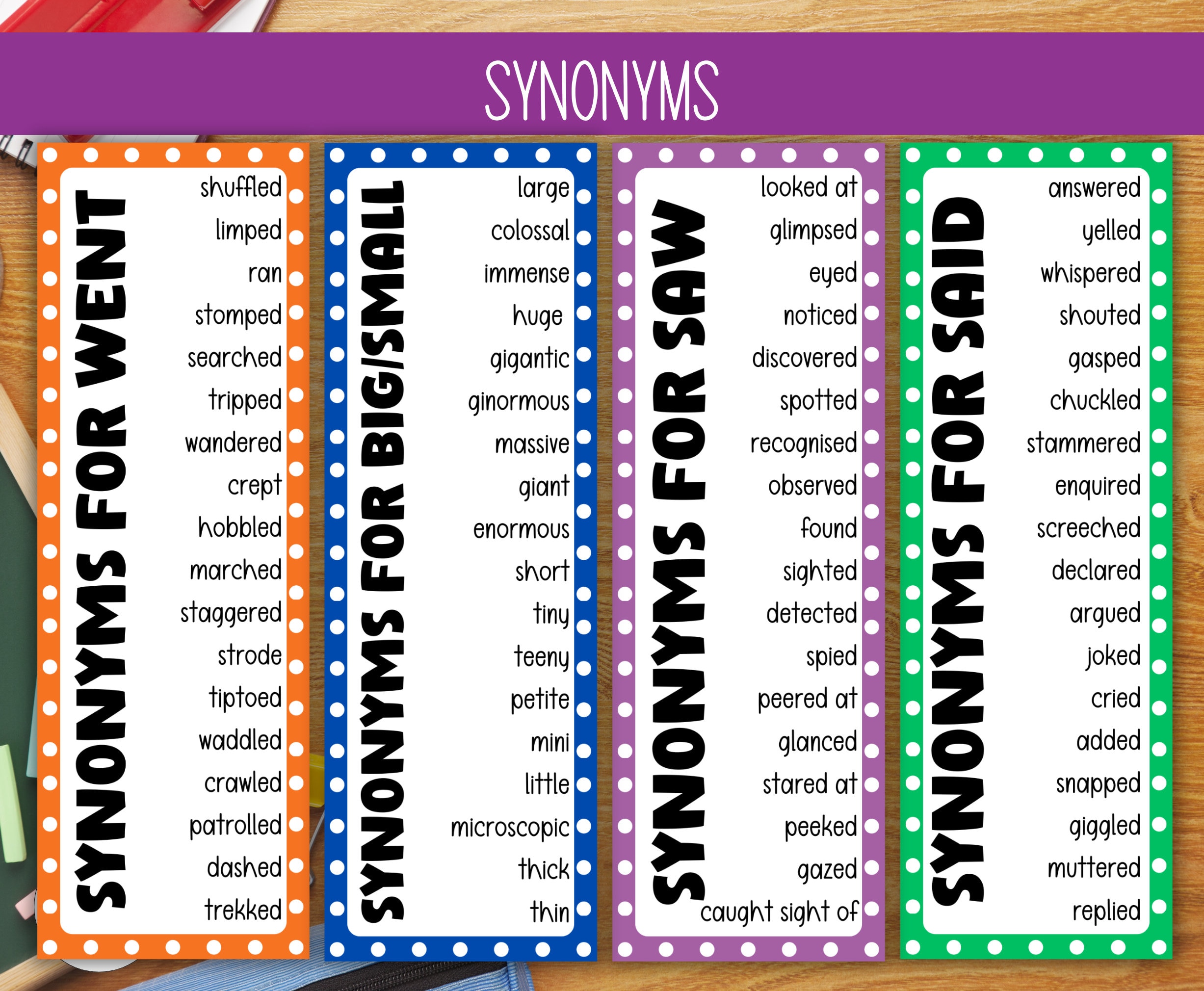 Printable Word Bank Bookmarks for Literacy | Time Connectives, Synonyms ...