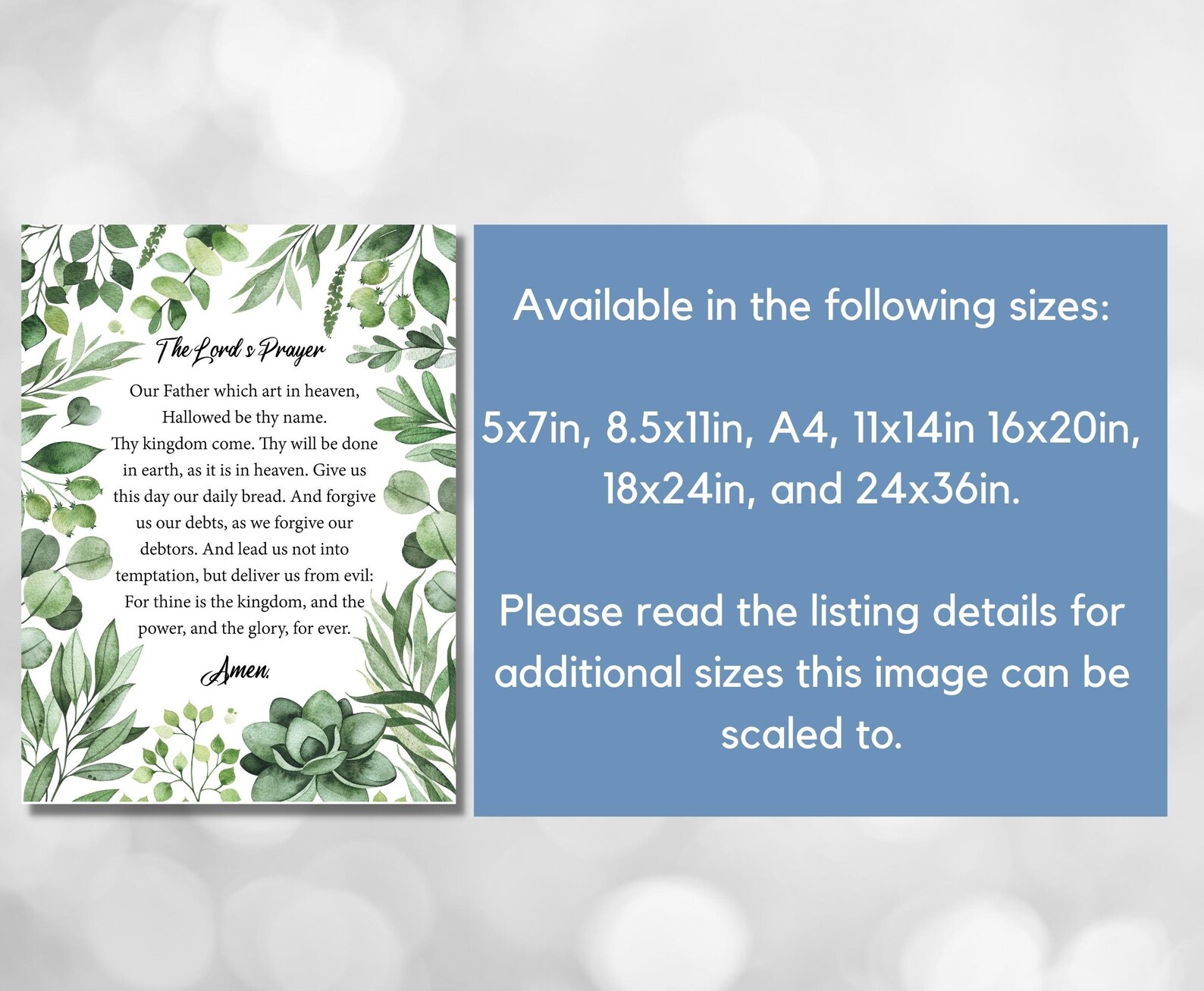 The Lord's Prayer | Our Father | Printable Wall Art | Leaf Design | KJV ...