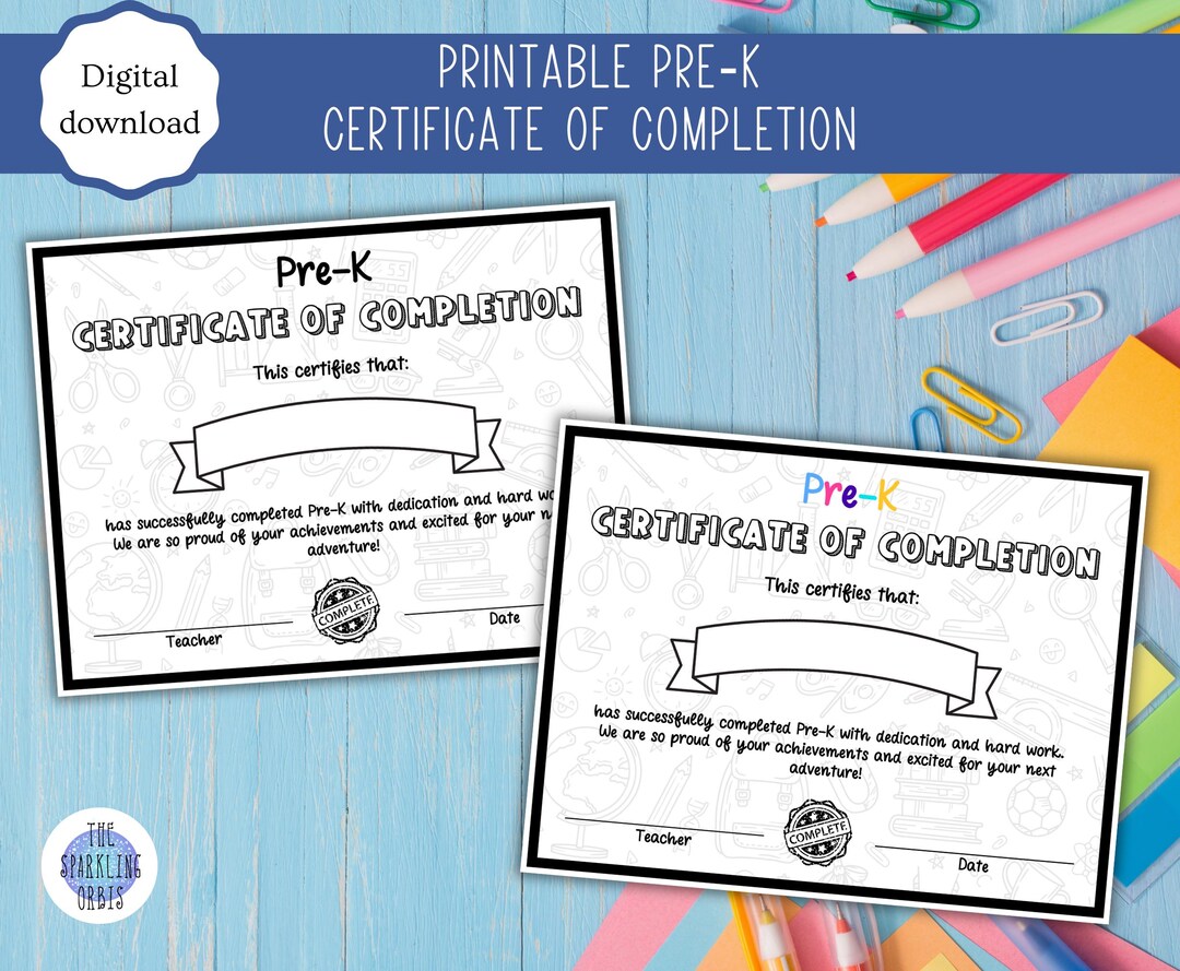 Printable Pre-k Certificate of Completion | Pre-k | Elementary School ...