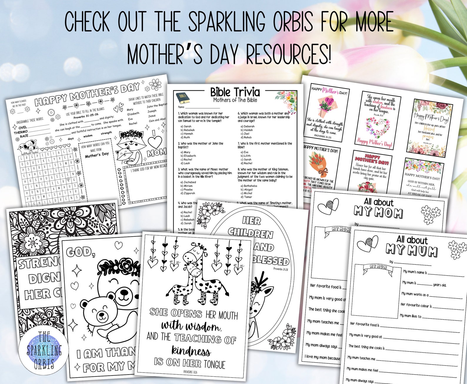 Set of 4 Printable Bible Verse Coloring Pages | Christian Mother's Day ...