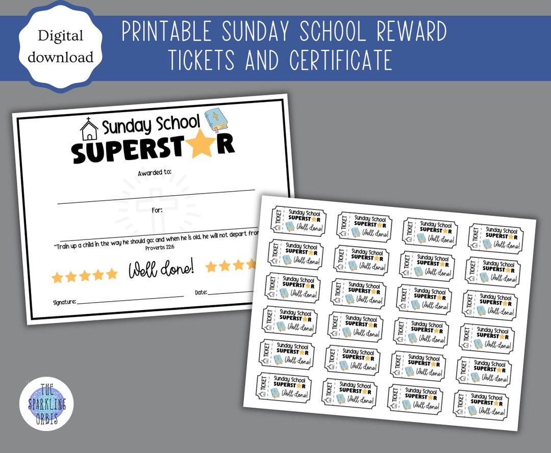 Printable Sunday School Reward Tickets and Certificate | Certificate ...