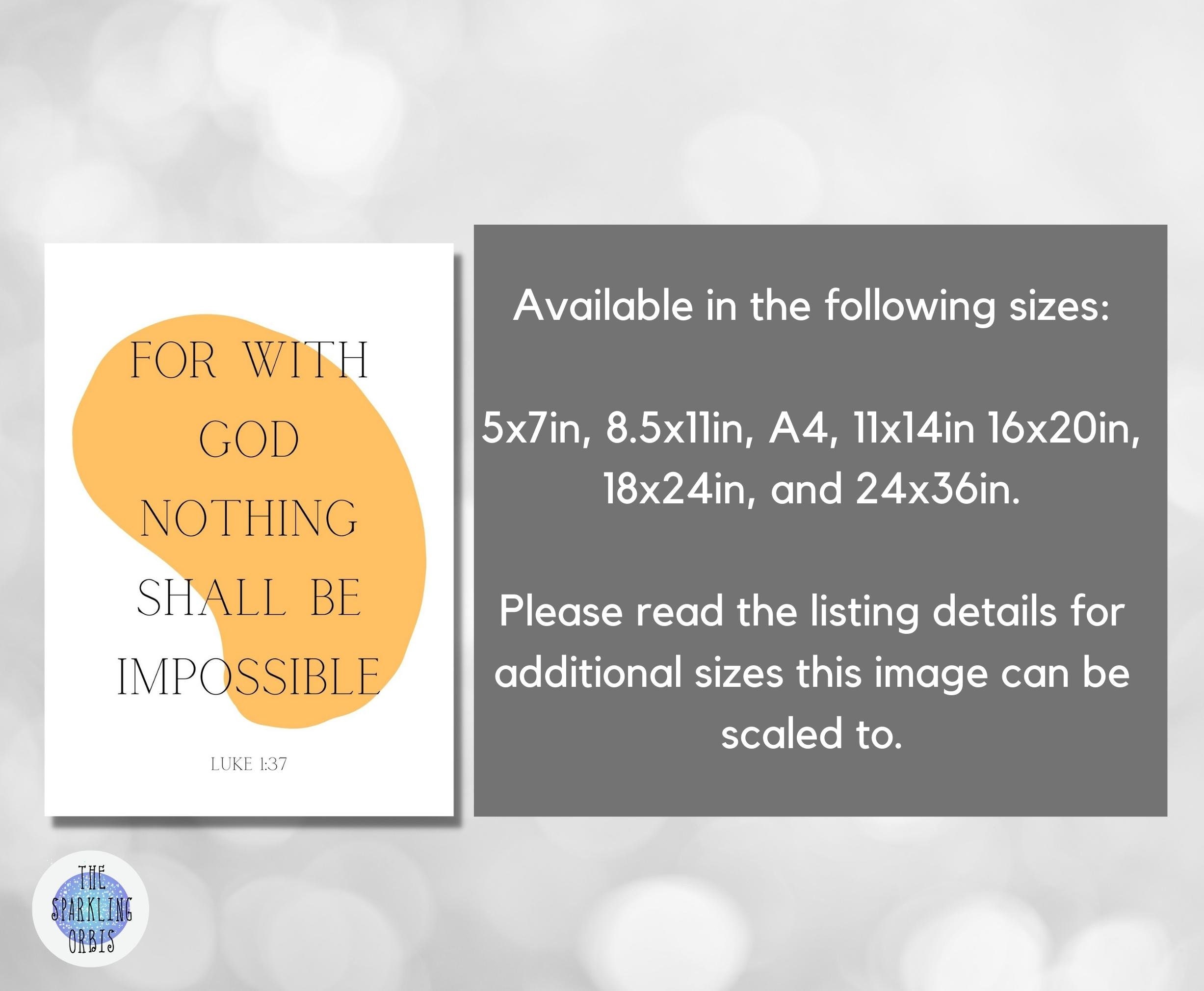 Printable Bible Verse Wall Art Luke 1 Verse 37 KJV - Etsy