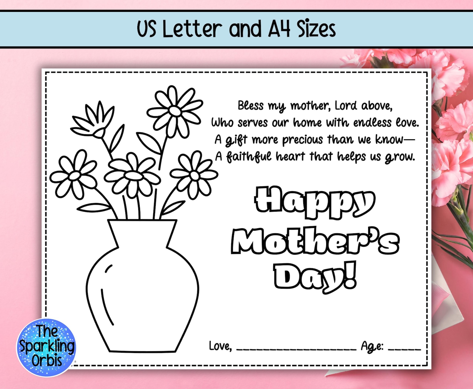 Christian Mother's Day Coloring Page With Poem PDF (US Letter and A4 ...