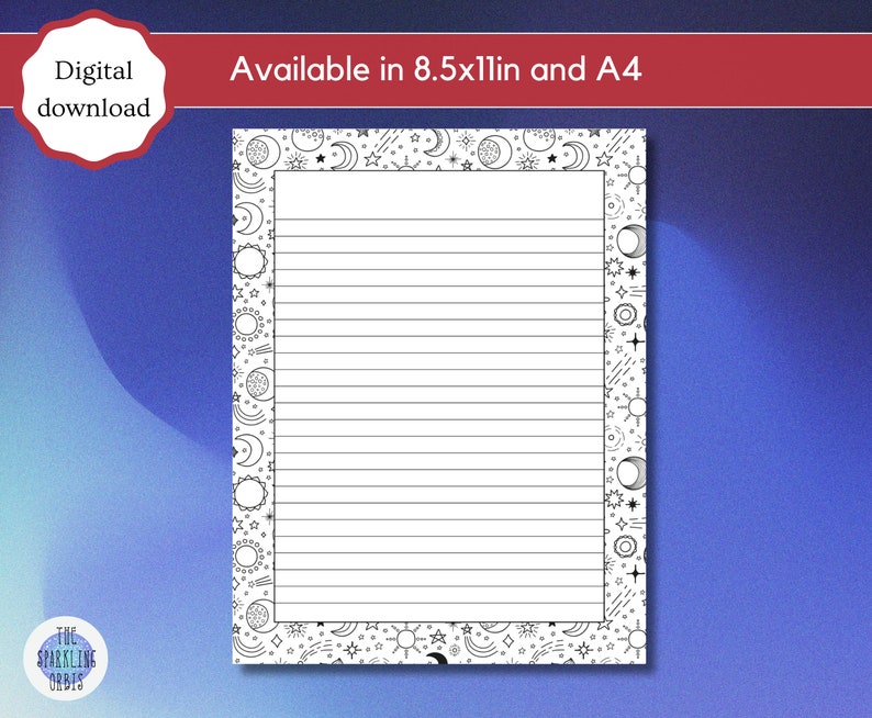 Printable Sun, Moon and Stars Note Paper | 8.5x11in | A4 | Lined and ...