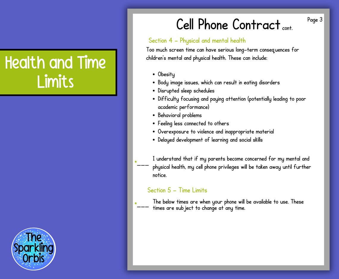 Printable Cell Phone Contract for Kids/teens (PDF) - Etsy
