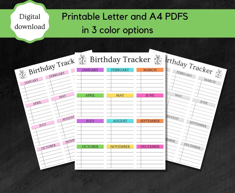 Printable Birthday Tracker Printable PDF Birthday Tracker - Etsy