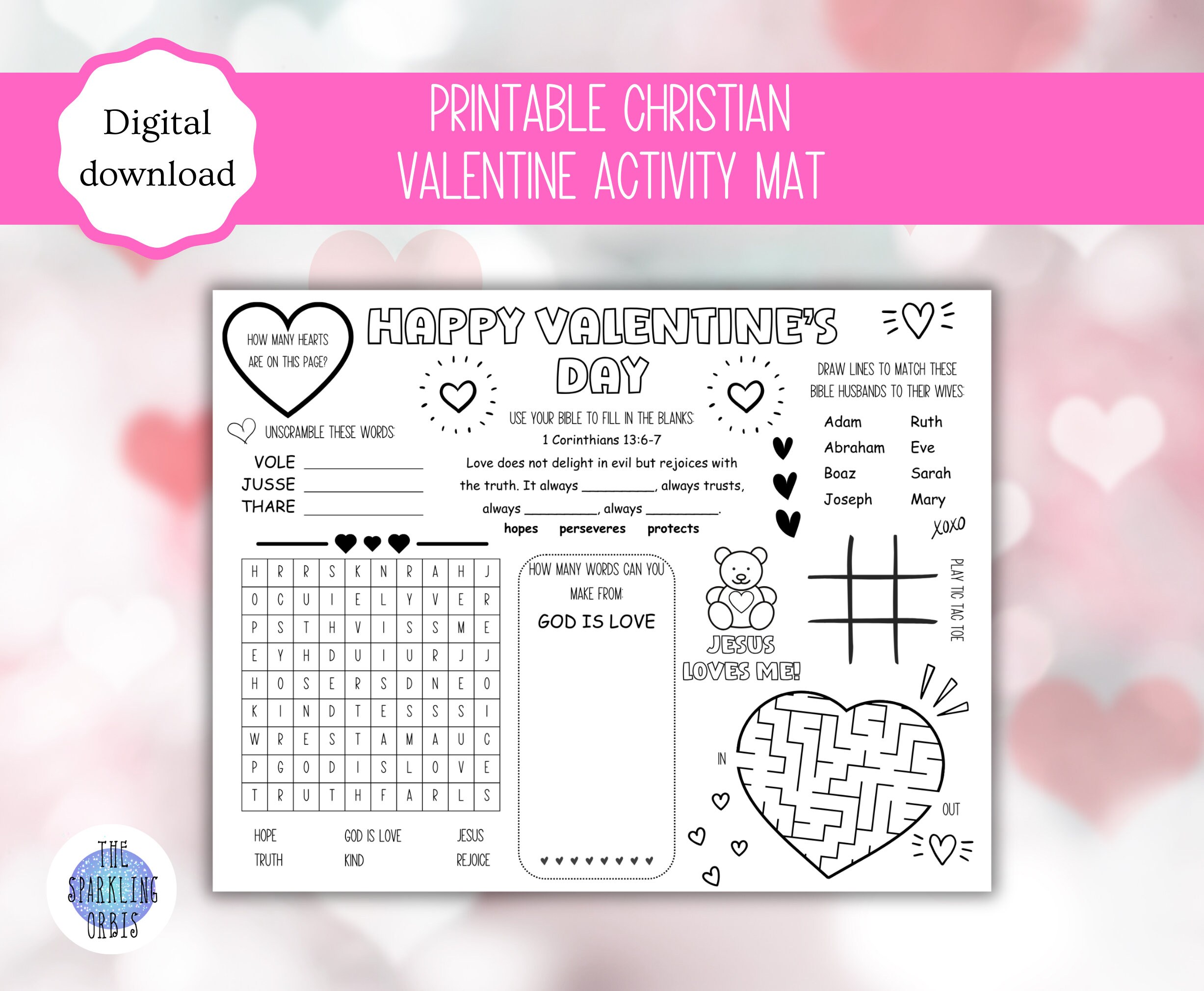 Printable Christian Valentine Activity Mat Valentine Scripture ...