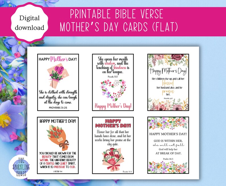Printable Christian Mother's Day Cards Flat Cards Bible Verse Scripture ...