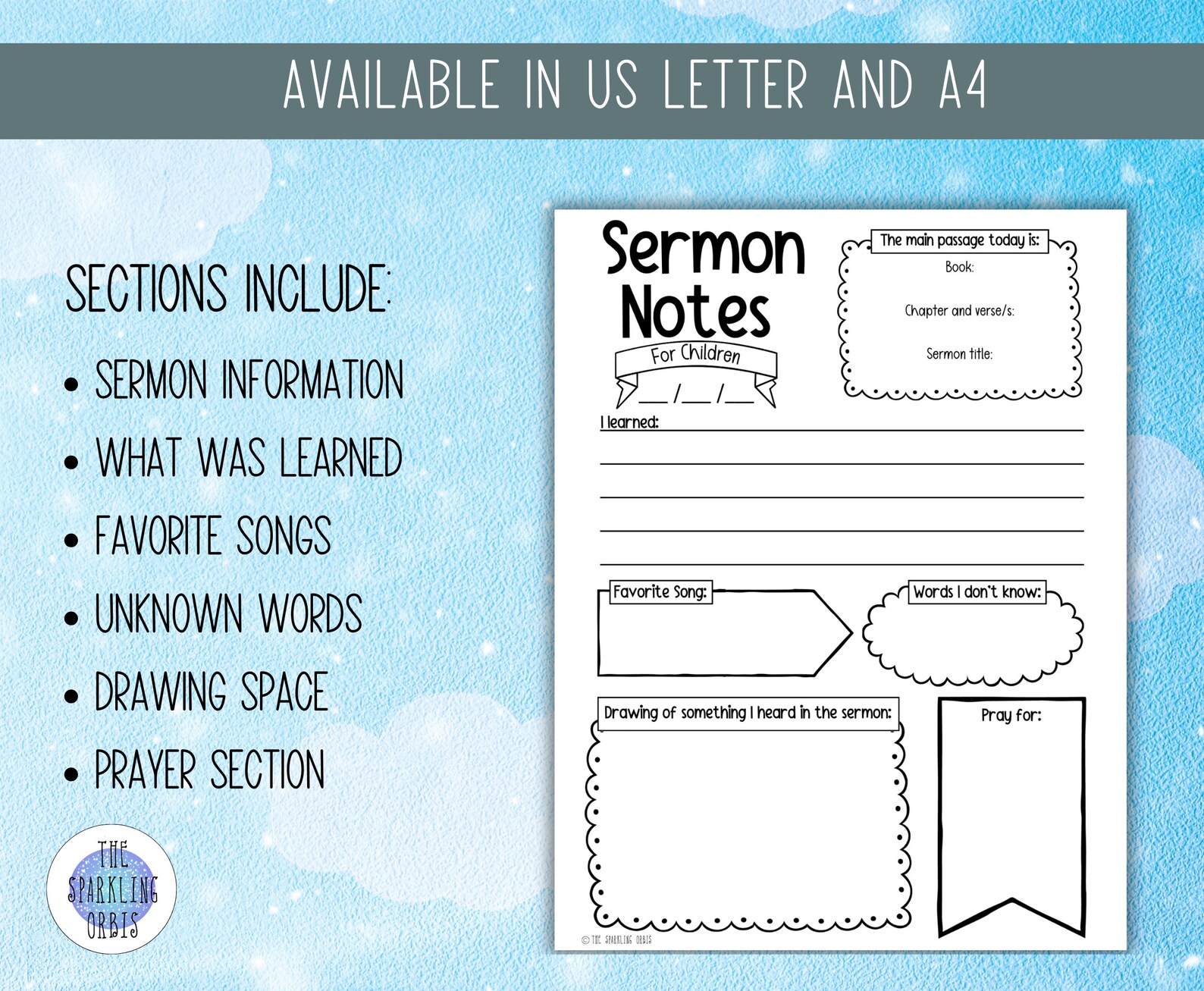 Printable Sermon Notes Template for Children Sermon Notes Church Notes ...