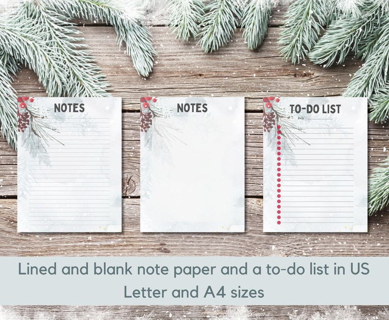 Printable Winter-themed Note Paper and To-do List Set Stationary Set To ...