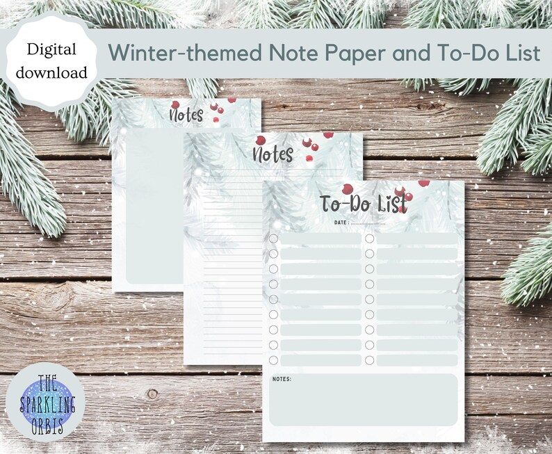 Printable Winter-themed Note Paper and To-do List Set Stationary Set To ...