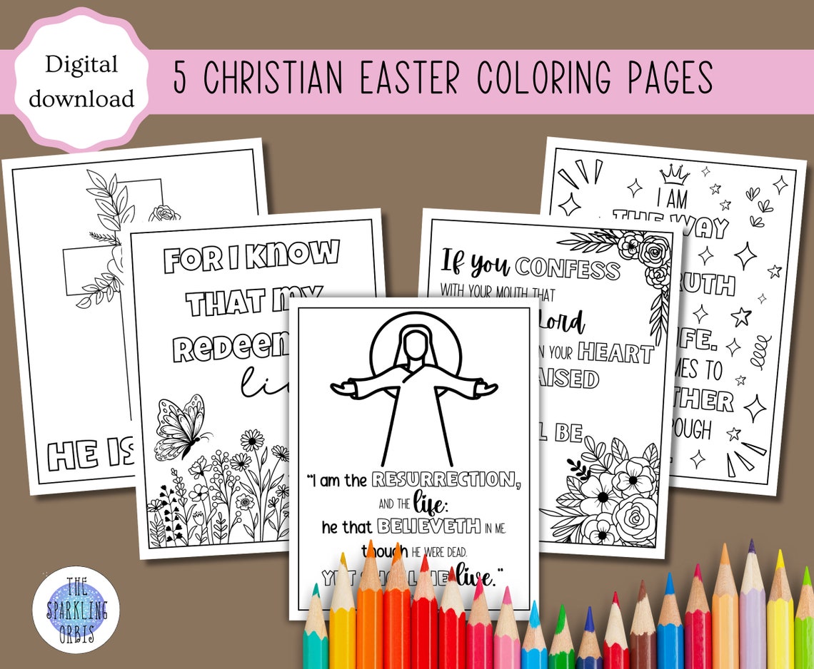 Set of 5 Printable Bible Verse Coloring Pages | Christian Easter ...