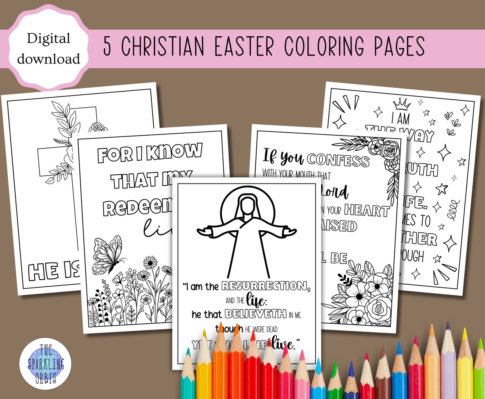 Set of 5 Printable Bible Verse Coloring Pages | Christian Easter ...