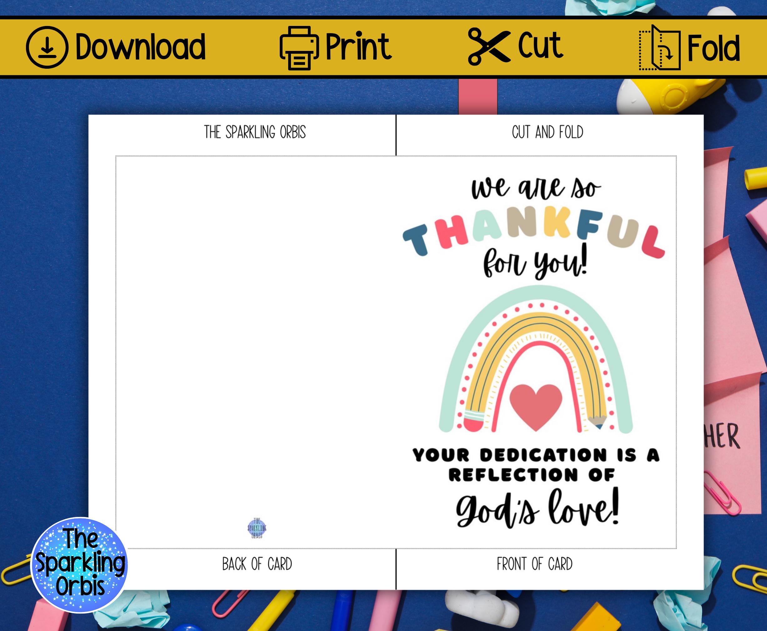 Christian Teacher Appreciation Cards: Printable Thank You Folding Cards ...