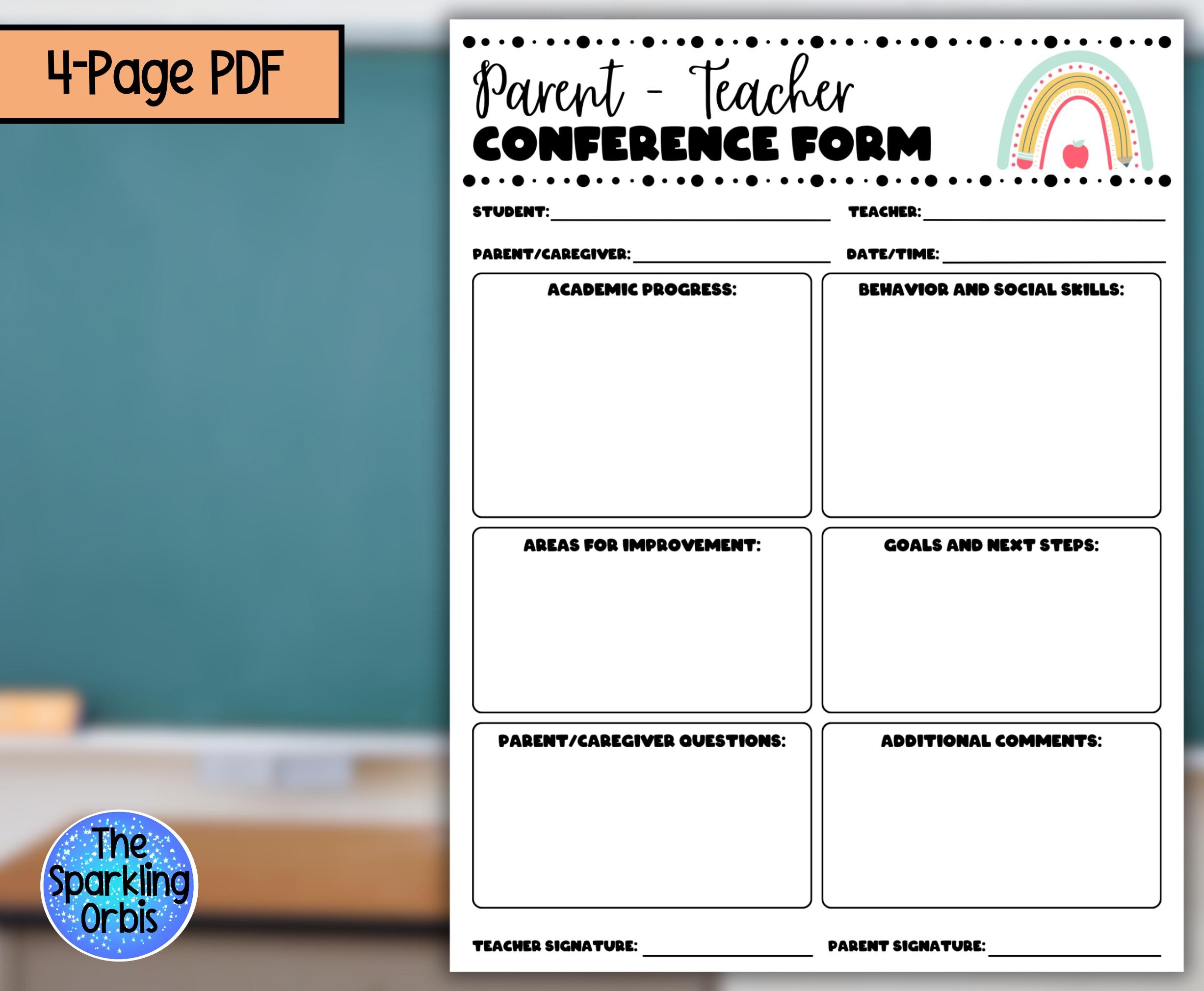 Printable Parent-teacher Conference Form | Teacher and Parent Wording ...
