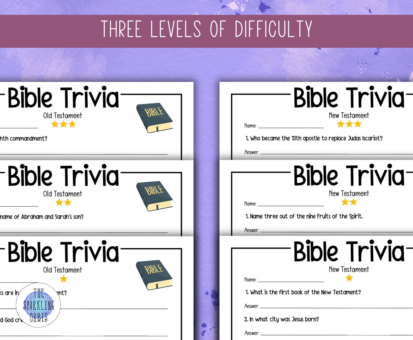 Printable Bible Trivia Pages Old Testament New Testament Bible Quiz ...