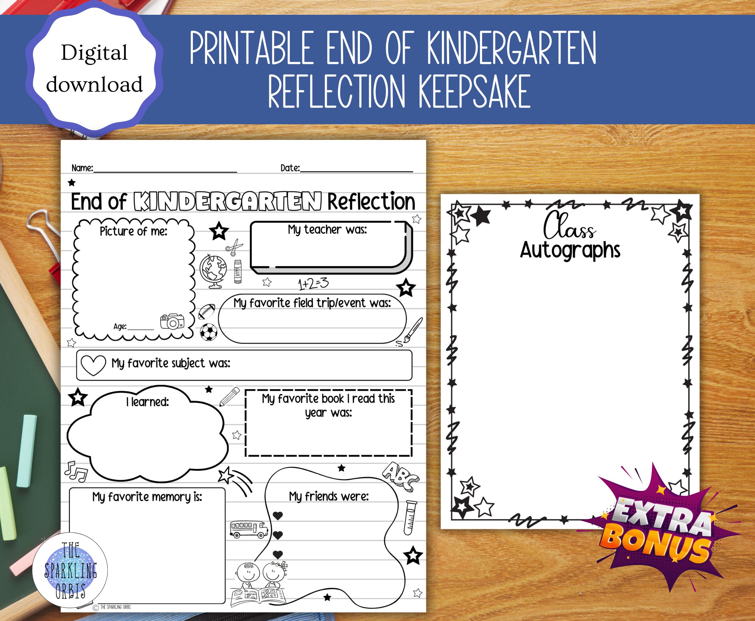 Printable End of Kindergarten Reflection PDF | Student Reflection Sheet ...