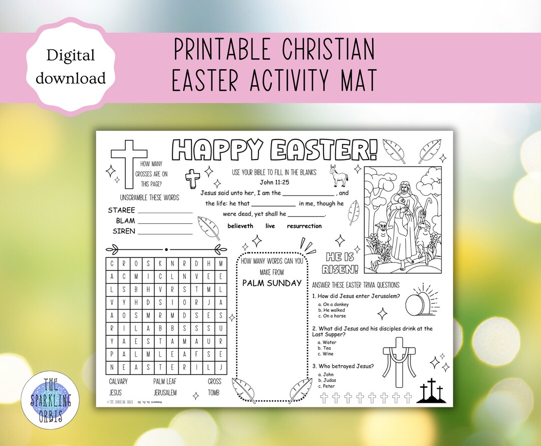 Printable Christian Easter Activity Mat | Easter Scripture Worksheet ...