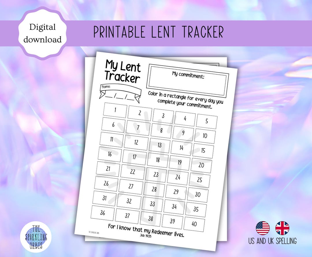 Printable Lent Tracker | 40-day Lent Commitment Chart | Lent | Tracker ...