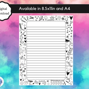 Printable Doodle Note Paper | 8.5x11in | A4 | Lined and Blank Pages | 2 ...