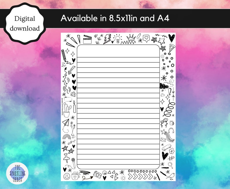 Printable Doodle Note Paper | 8.5x11in | A4 | Lined and Blank Pages | 2 ...