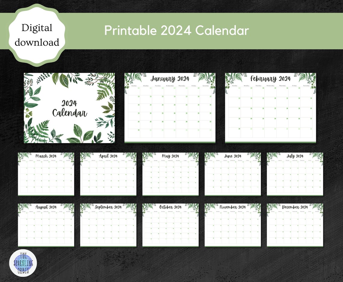 Printable 2024 Monthly Calendar Calendar A4 and US Letter Digital ...