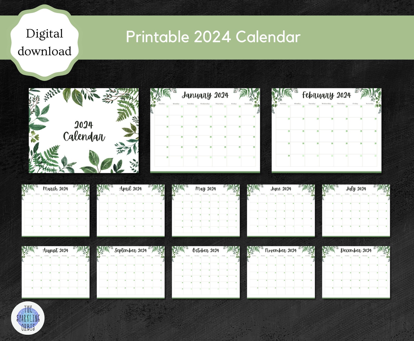 Printable 2024 Monthly Calendar | Calendar | A4 and US Letter| Digital ...