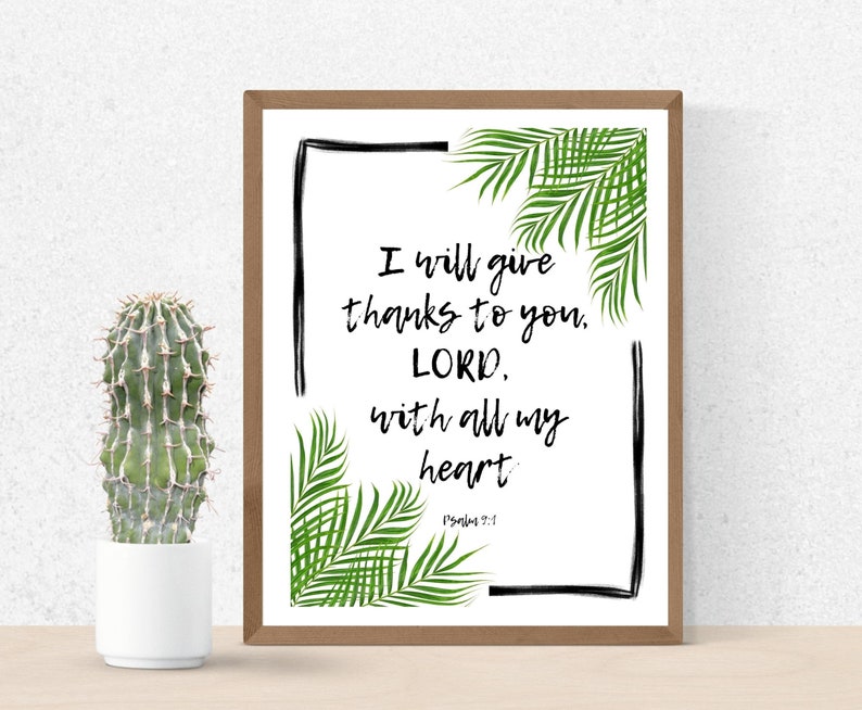 Printable Bible Verse Wall Art Psalm 9:1 KJV Religious Wall Art Bible ...