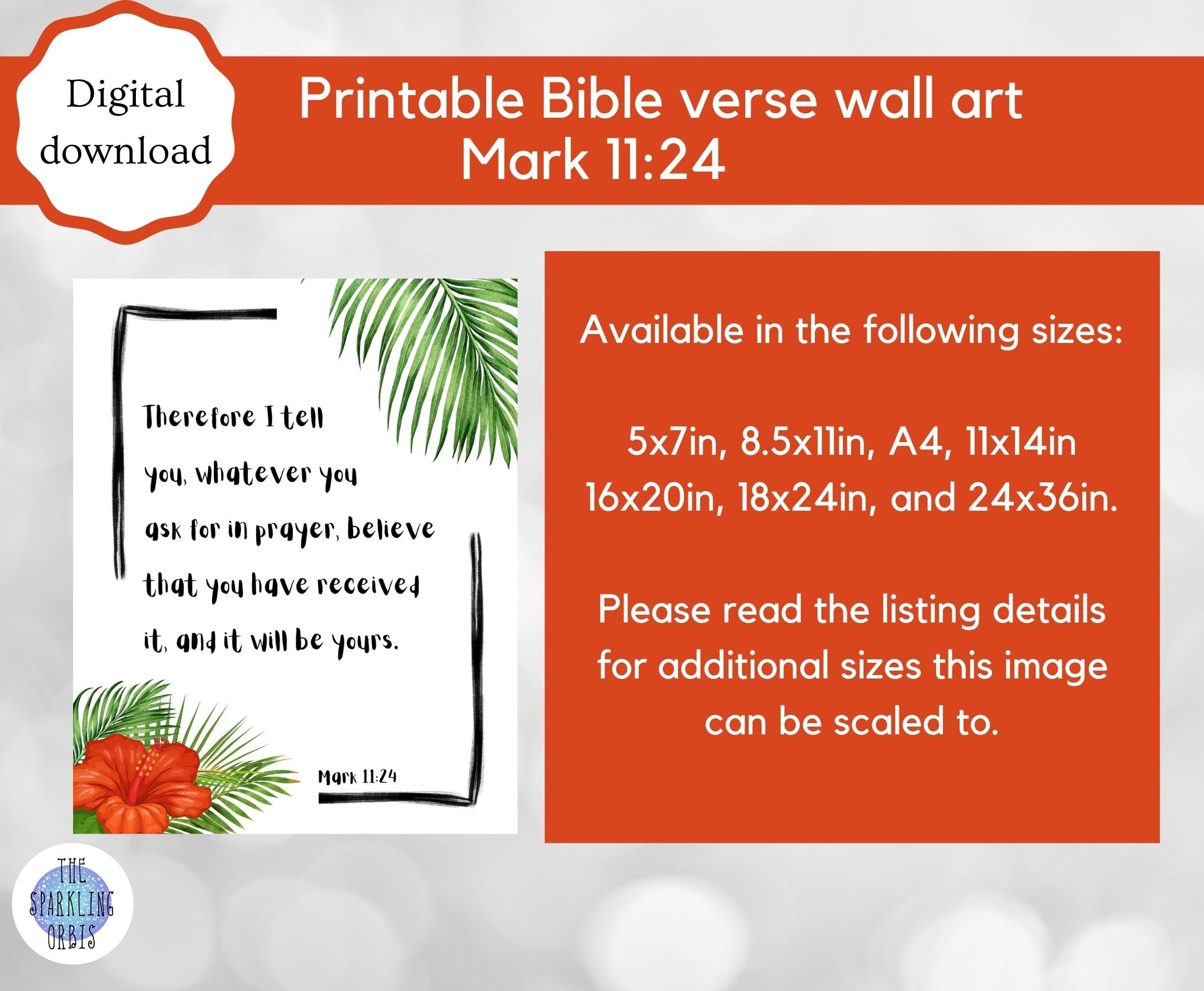 Printable Bible Verse Wall Art Mark 11 Verse 24 KJV - Etsy
