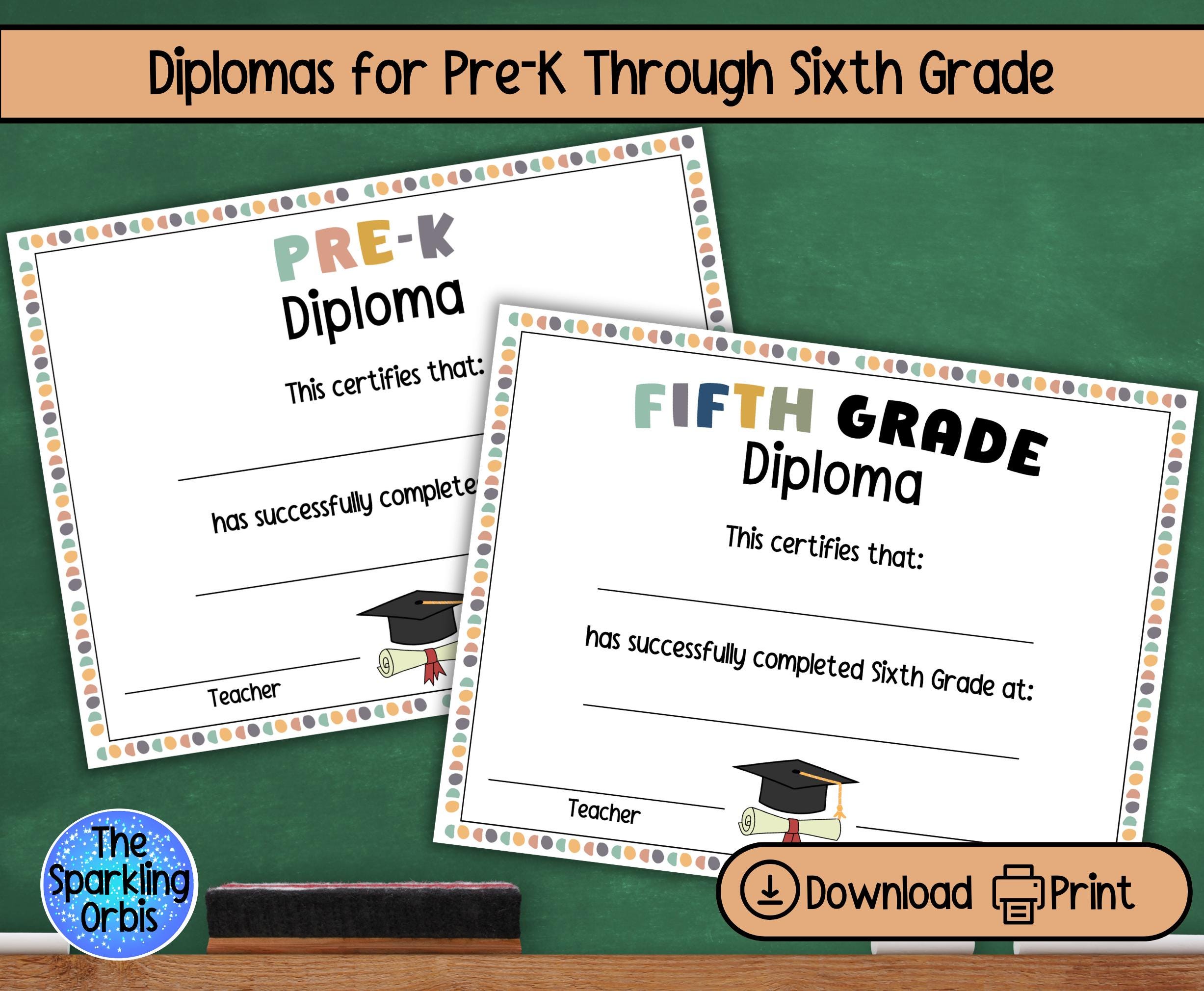 Printable Diplomas for Pre-k to Sixth Grade | Graduate Certificates ...